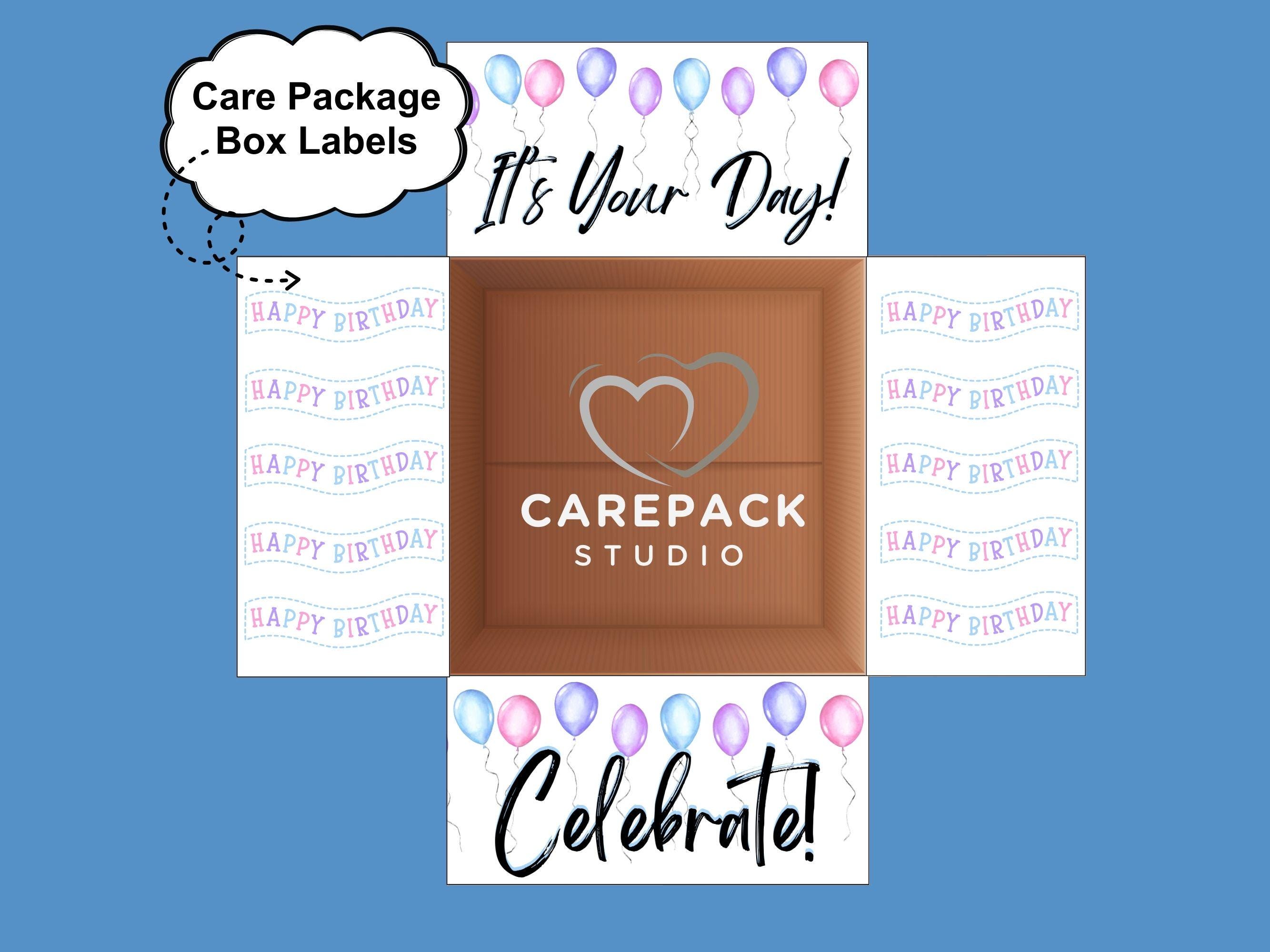 Celebrate Care Package Label Printable Box Flap Happy Birthday Tag ...