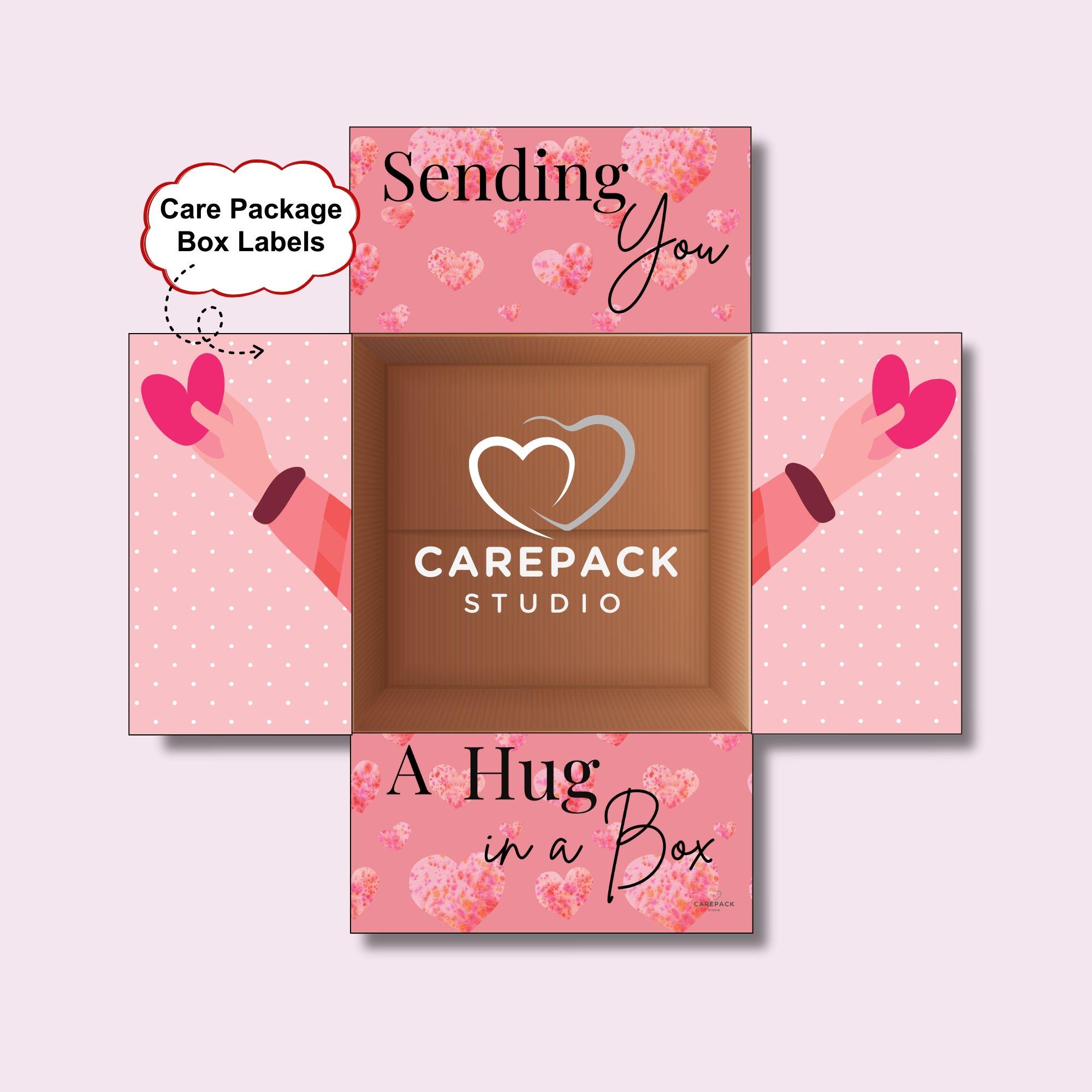 Hug Box Care Package, Instant Download Printable Label Box Flap Decor ...