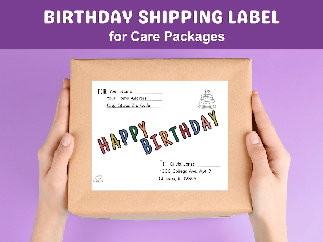 Printable Happy Birthday Shipping Label for Care Package, Shipping Box ...