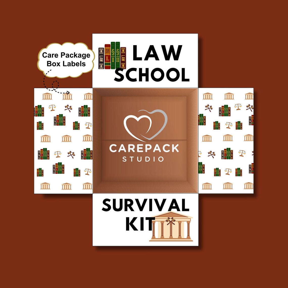 Law Care Package Label Printable Box Flap Decor for University Students ...