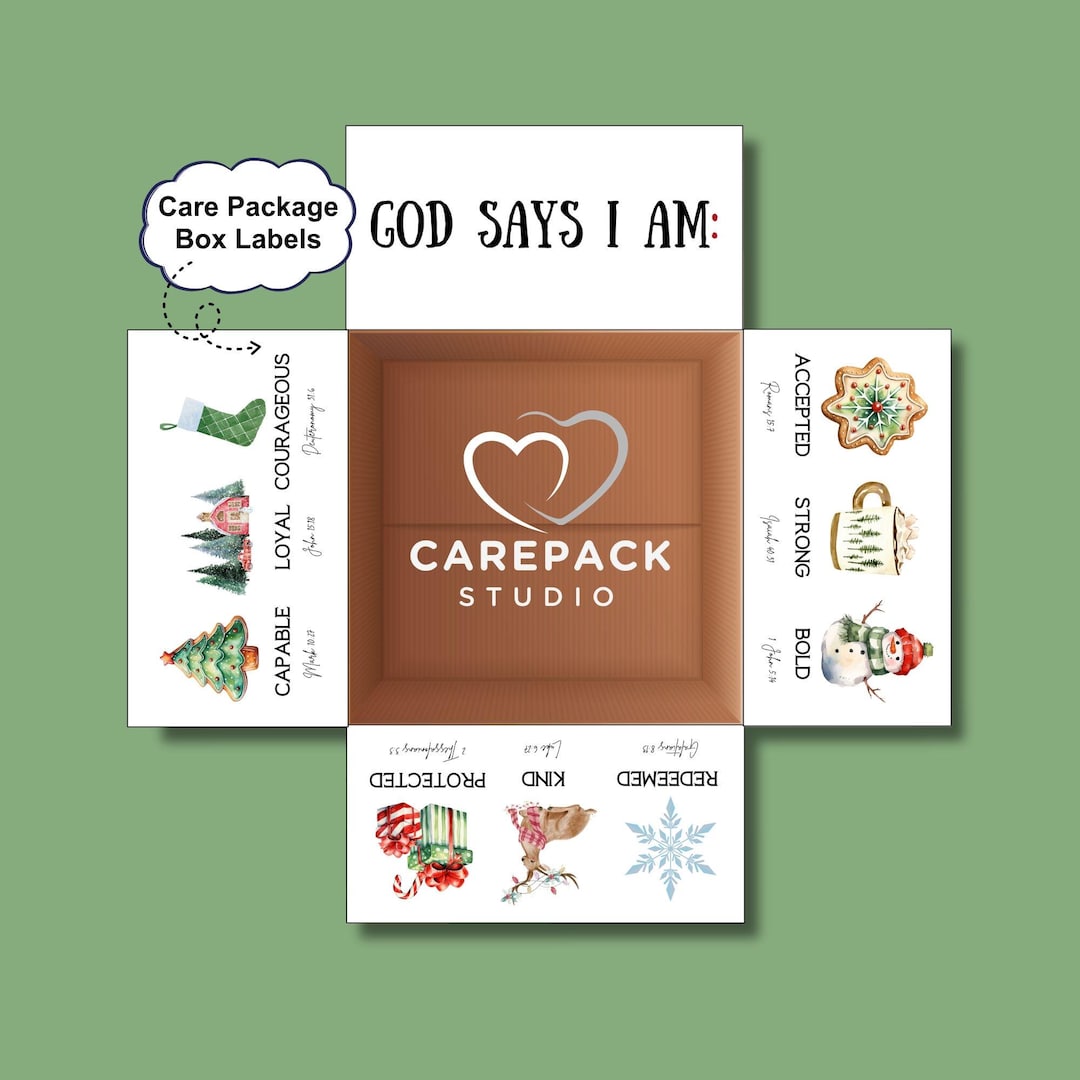 Christian Care Package Labels Printable Christmas Box Flap ...