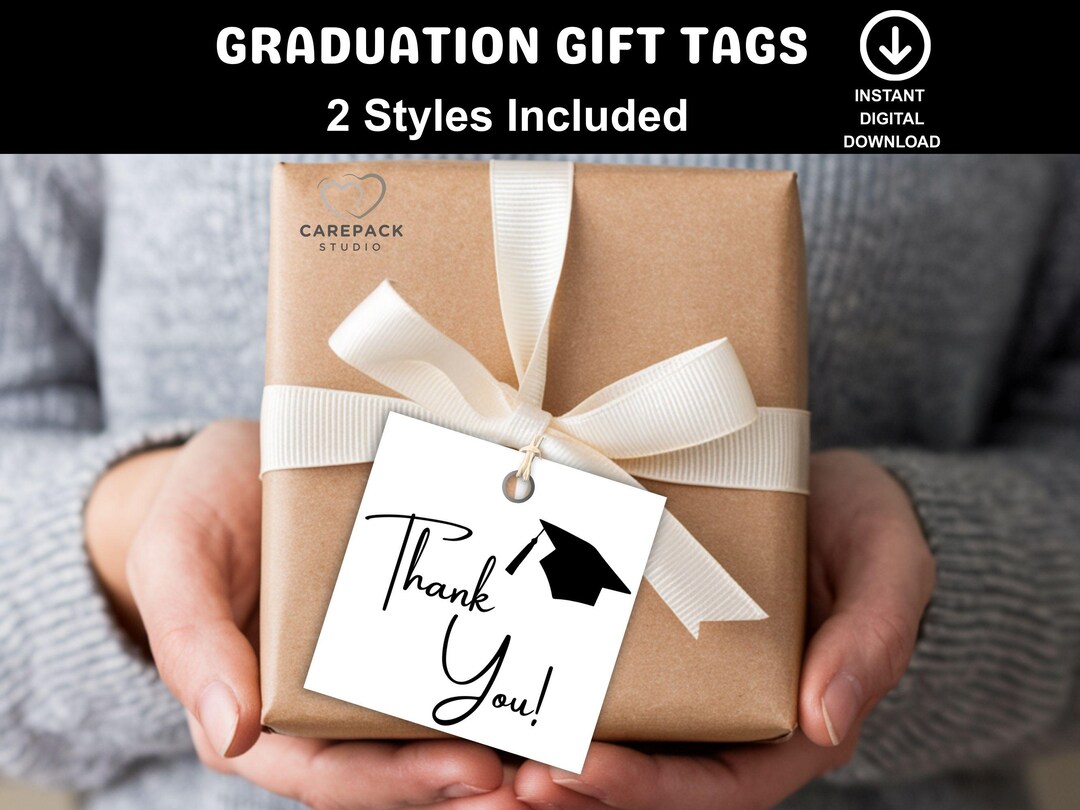 Minimalist Graduation Gift Tags, Printable Thank You Black Grad Square ...