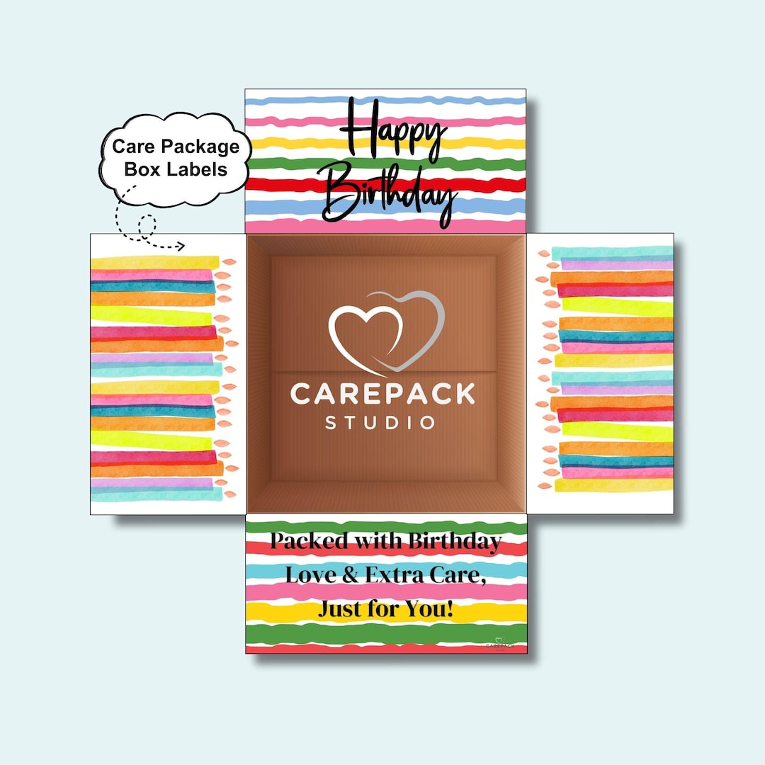 Birthday Care Package Printable Box Flap Label Instant Download ...