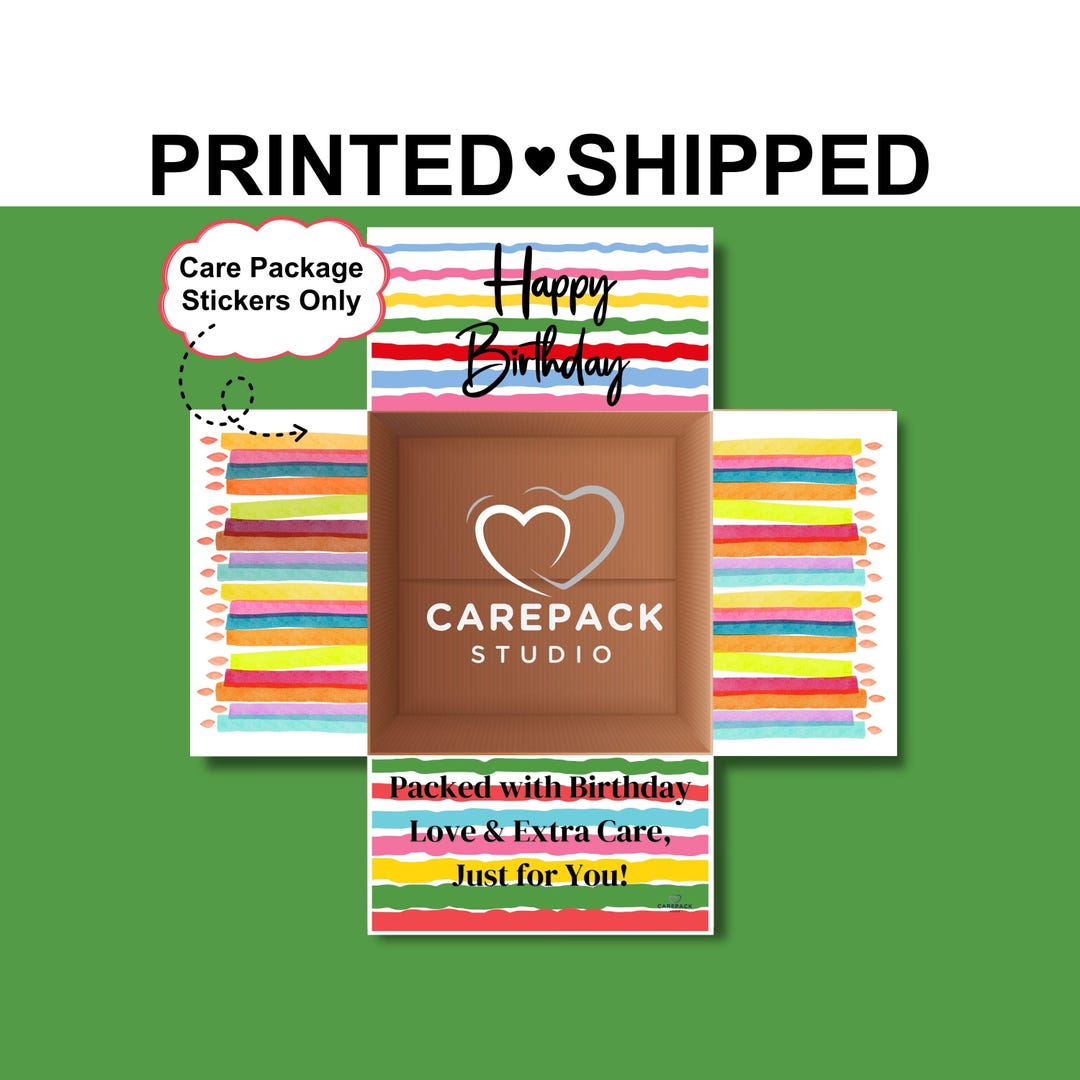 Happy Birthday Care Package Sticker Labels for Box Flaps, DIY Care ...