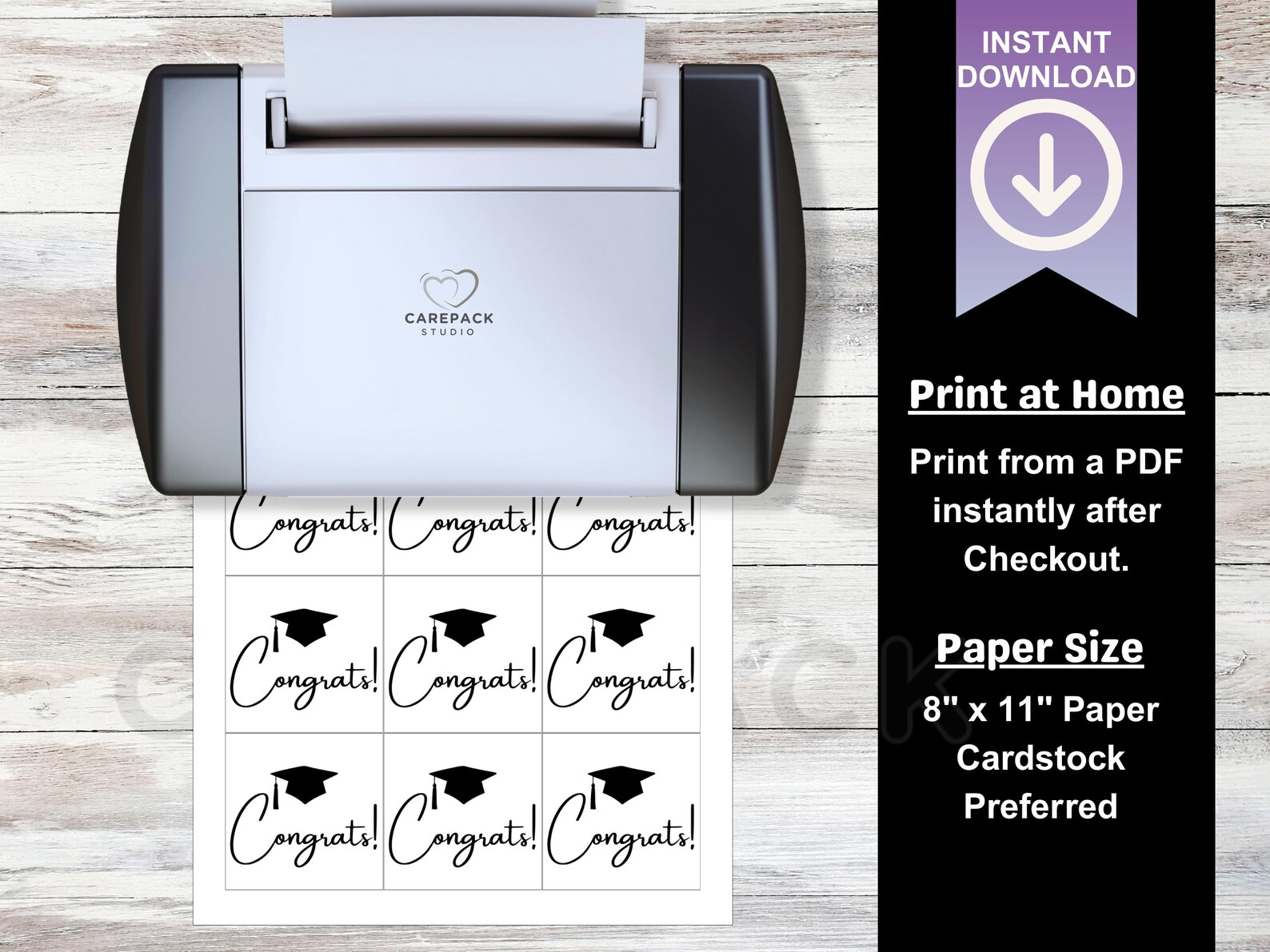 Minimalist Graduation Gift Tags, Printable Congrats Black Grad Square ...