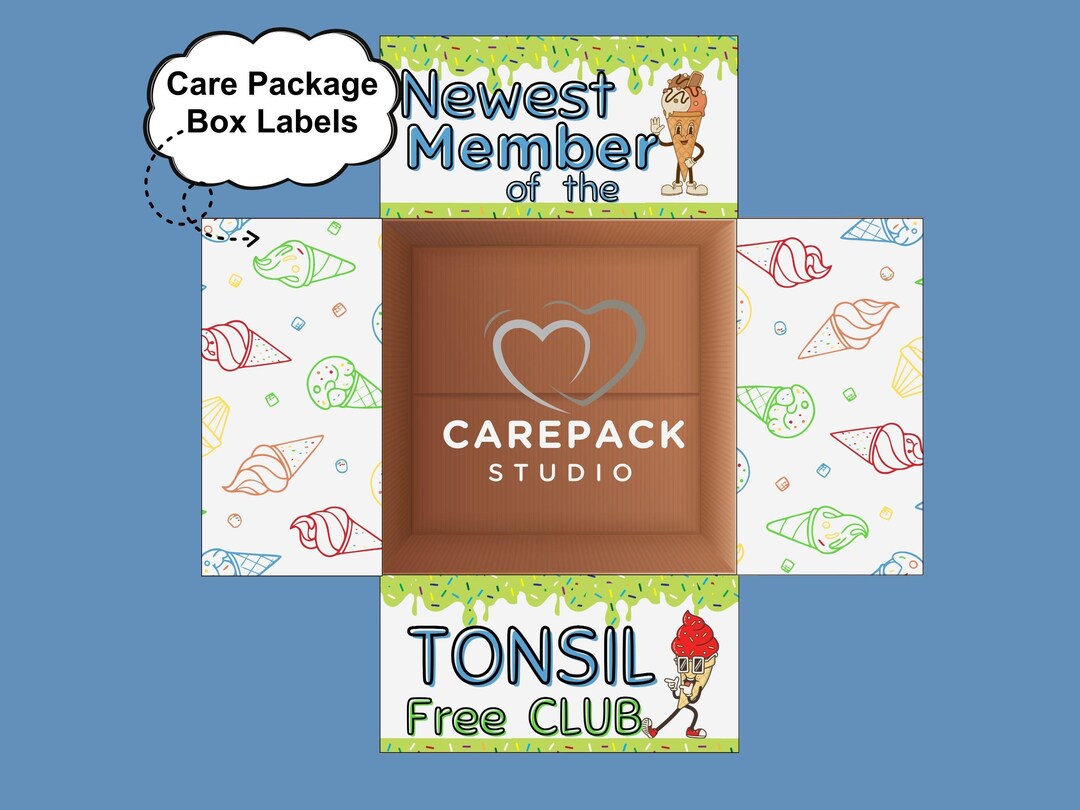Tonsils Out Care Package Label Feel Better Soon Box Flap Get Well Gift ...