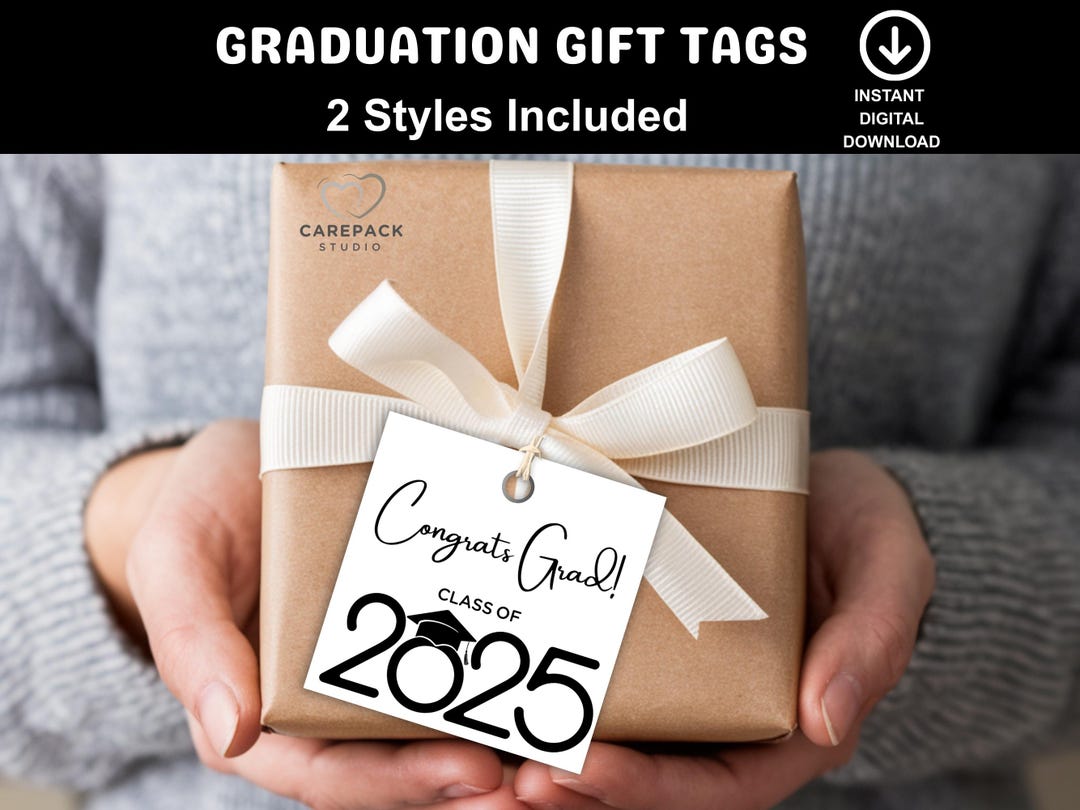 Congrats Grad Class of 2025 Gift Tag, Printable Black Graduation Square ...