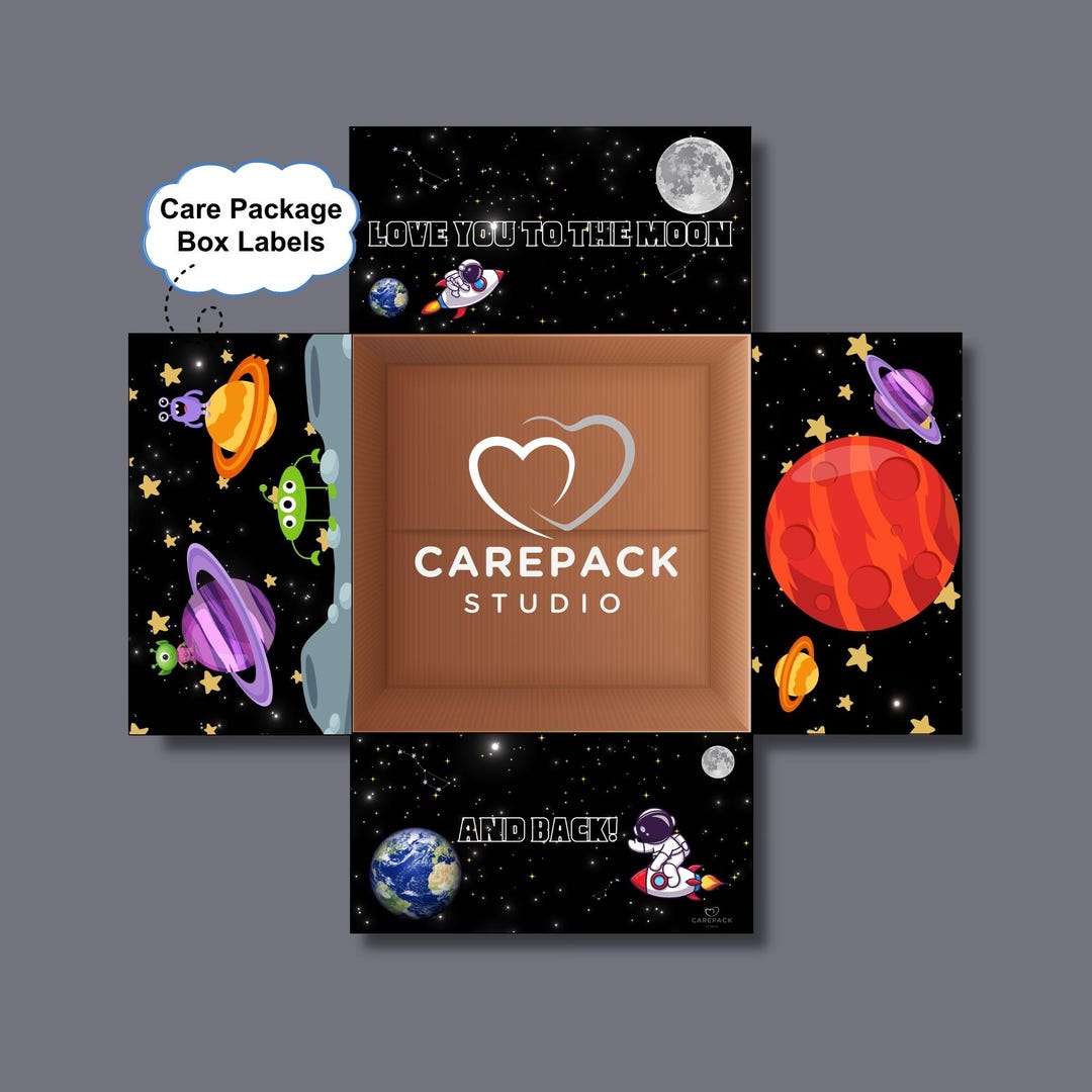 Care Package Labels, Printable Decoration for Box Flaps, Space Love You ...