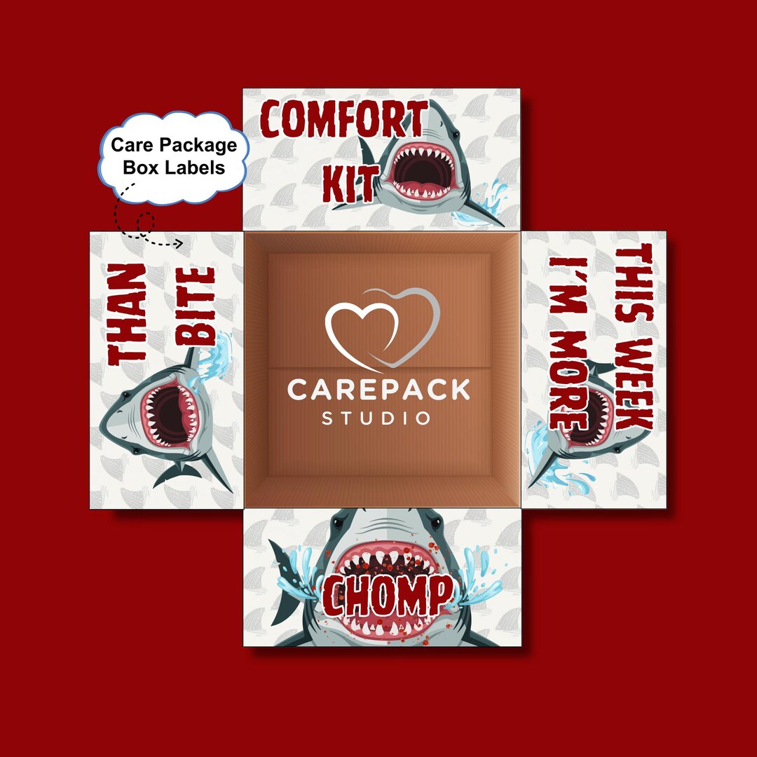 Cramp Comfort Care Package Labels, Funny Period Relief Box Labels Shark ...