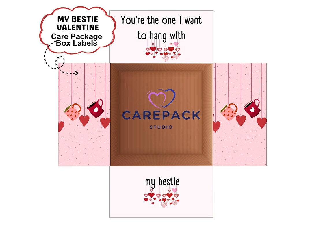 Bestie Care Package Printable Box Flap Labels Valentine Box Label ...