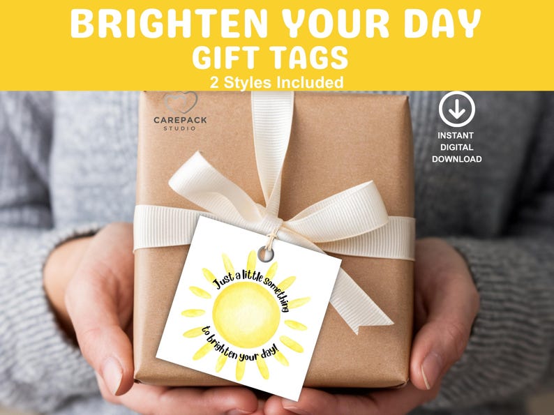 Yellow Sunshine Gift Tag, Printable Brighten Your Day Gift Label ...
