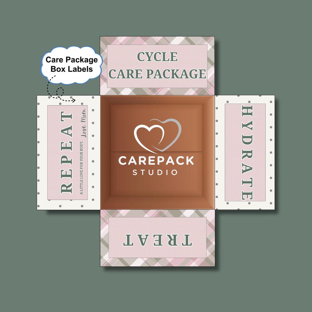 Period Relief Cycle Care Package Box Labels, Cramp Relief Comfort Box ...