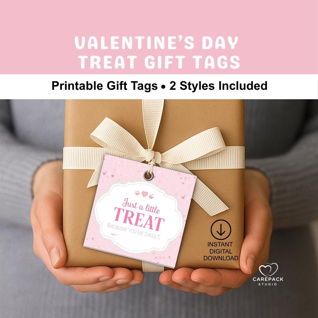 Valentine’s Day Treat Gift Tags, Printable Classroom Favor Tags, Pink ...