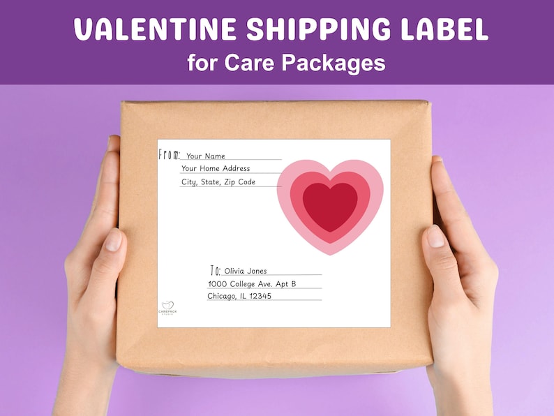 Printable Valentines Day Shipping Label for Care Package, DIY Happy ...