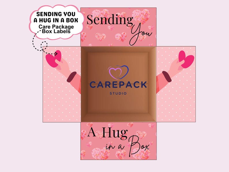 Hug Box Care Package, Instant Download Printable Label Box Flap Decor ...