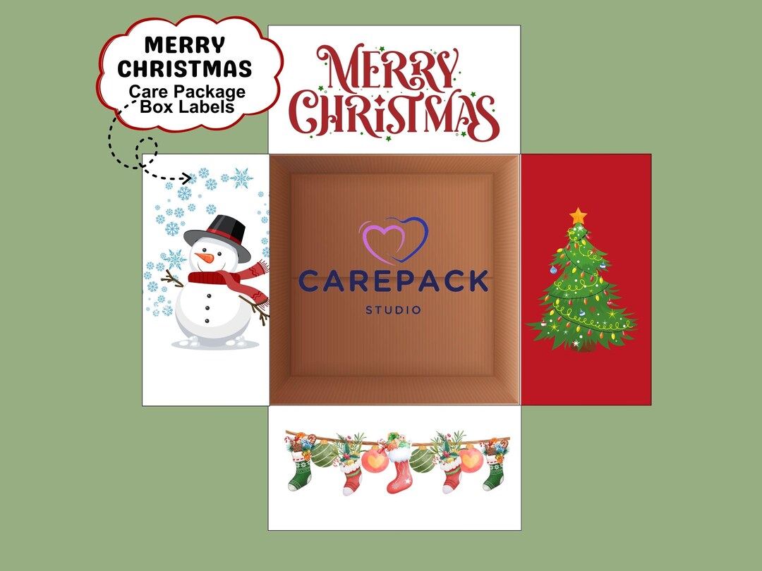 Printable Merry Christmas Box Flap Care Package Instant Download Labels ...