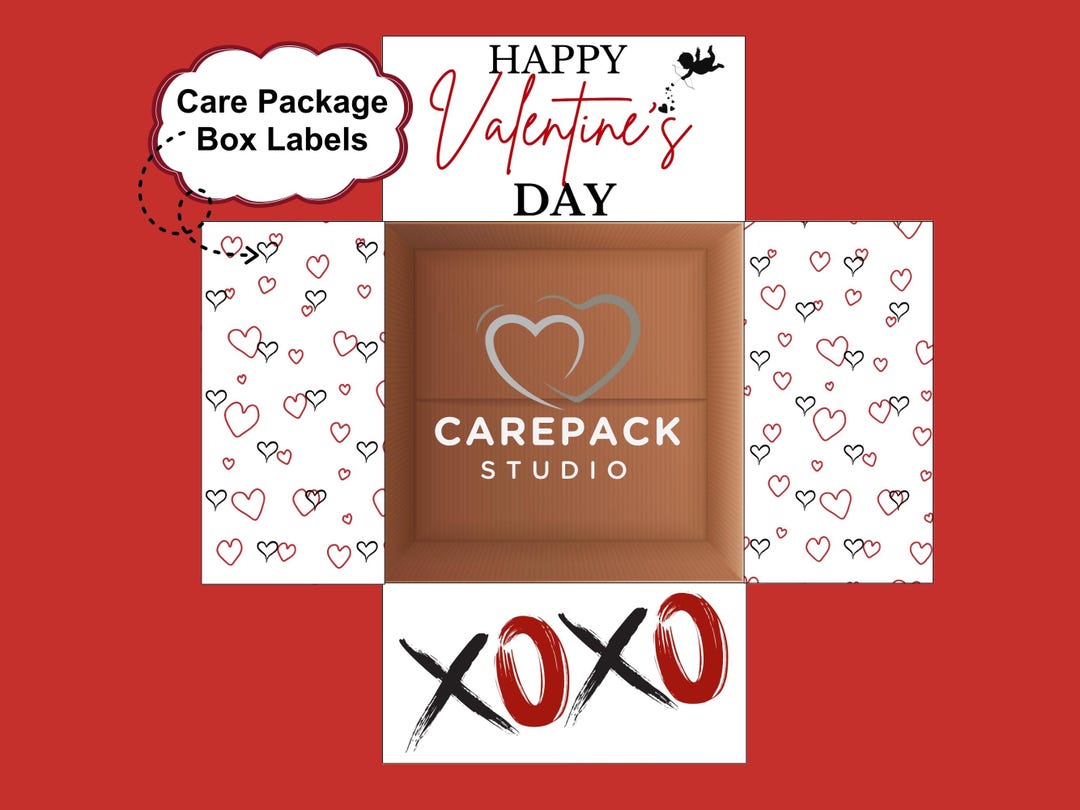 XOXO Care Package Labels Printable Box Flap College Student Valentine ...