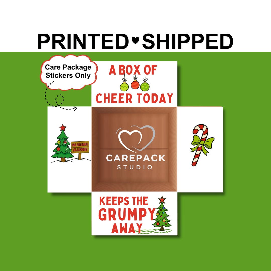 Funny Grumpy Christmas Care Package Box Stickers, Box of Cheer College ...