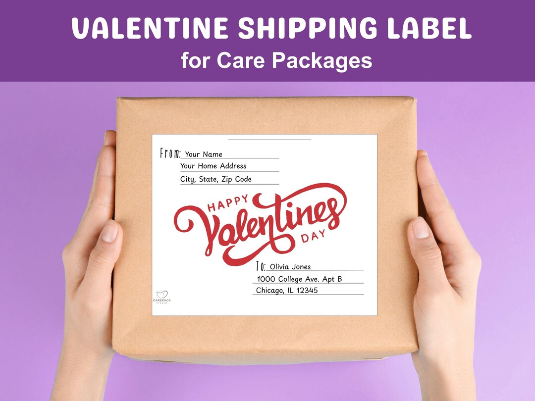 Valentine's Day Printable Shipping Label for Care Package, Shipping Box ...