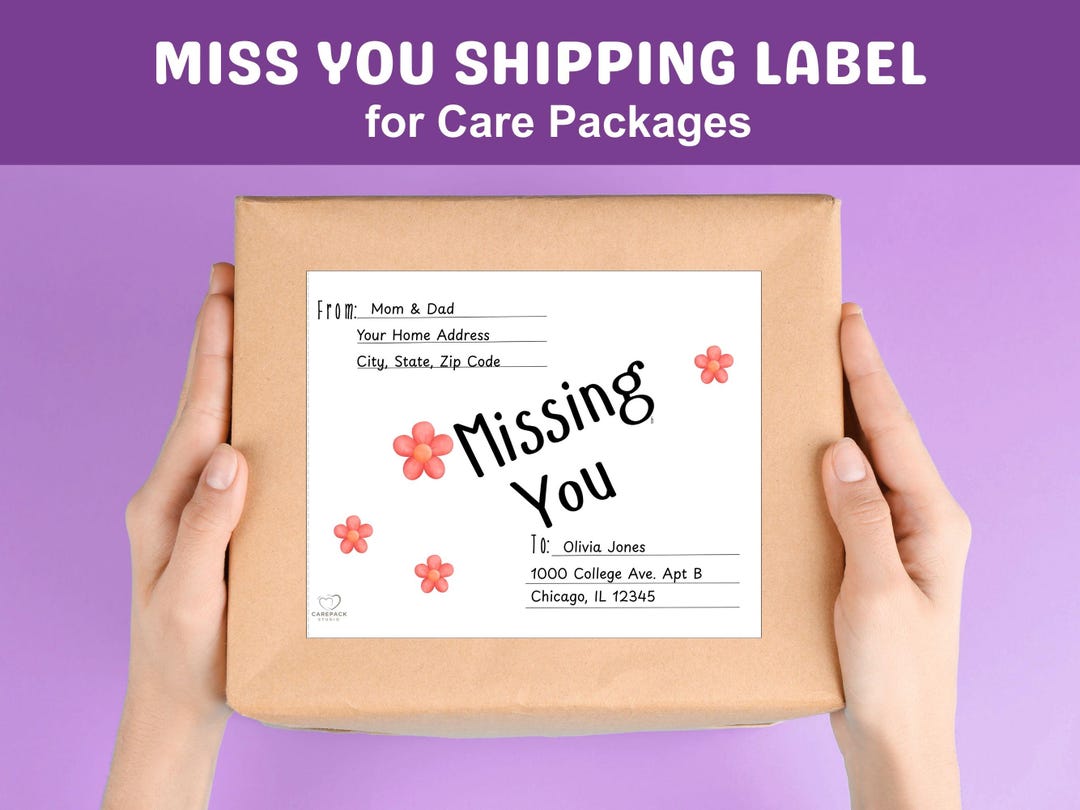 Missing You Care Package Shipping Box Label Decorative Mailing Address ...