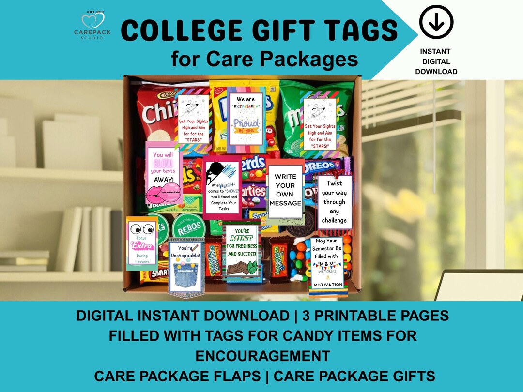 College Gift Tags for Care Package Items, Hang Tags for Presents and ...