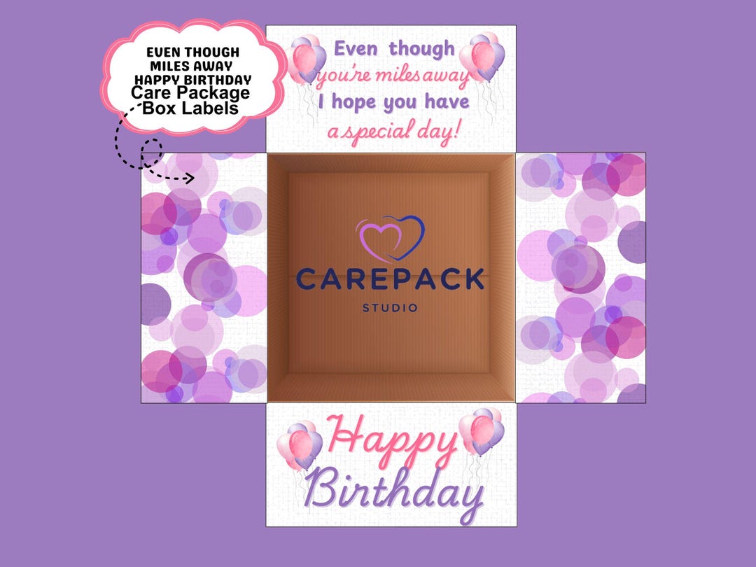 Girl Birthday Care Package Label, Instant Download Printable Box Flaps ...