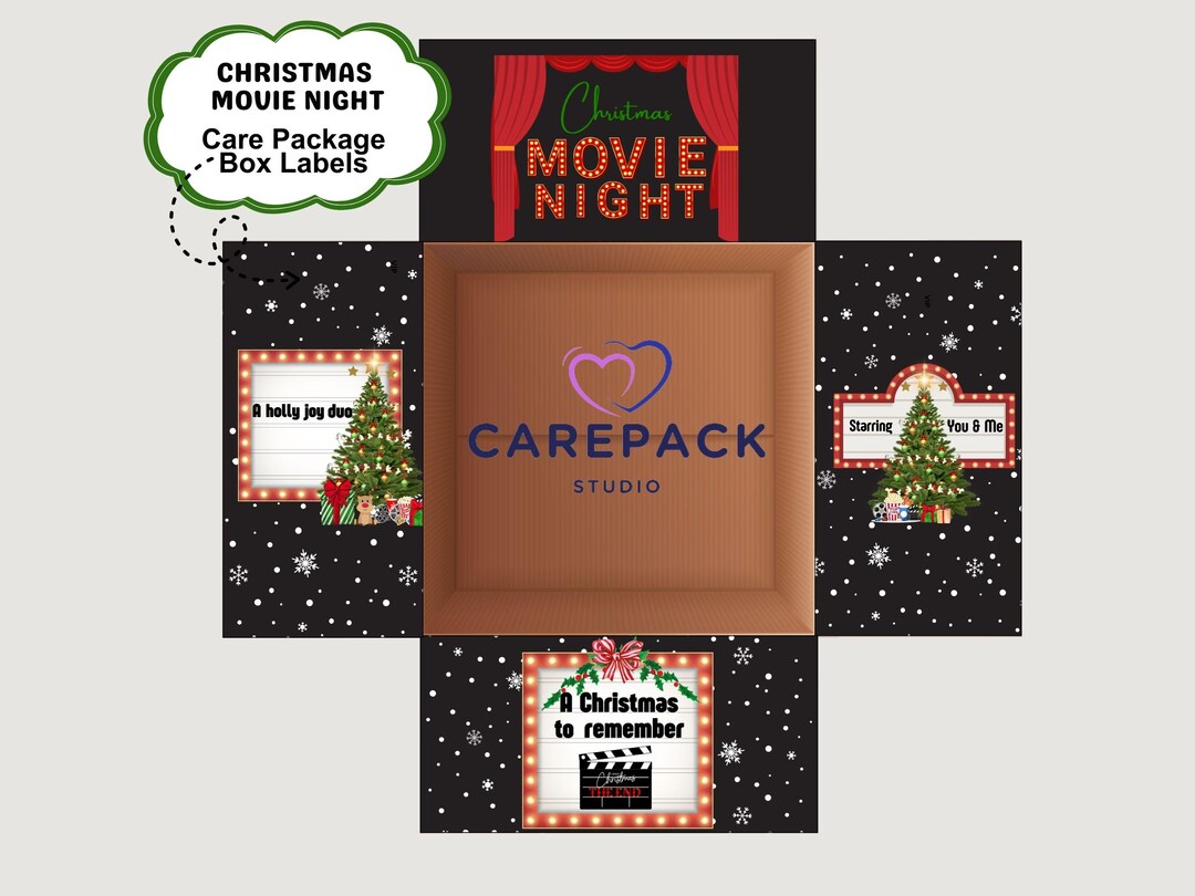 Christmas Movie Night Care Package Box Labels, Instant Download ...