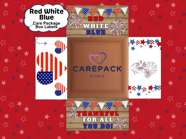 Red White Blue Military Care Package Labels, Printable Decoration for ...
