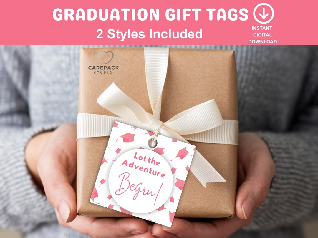 Let the Adventure Begin Graduation Gift Tags, Printable Pink Grad ...