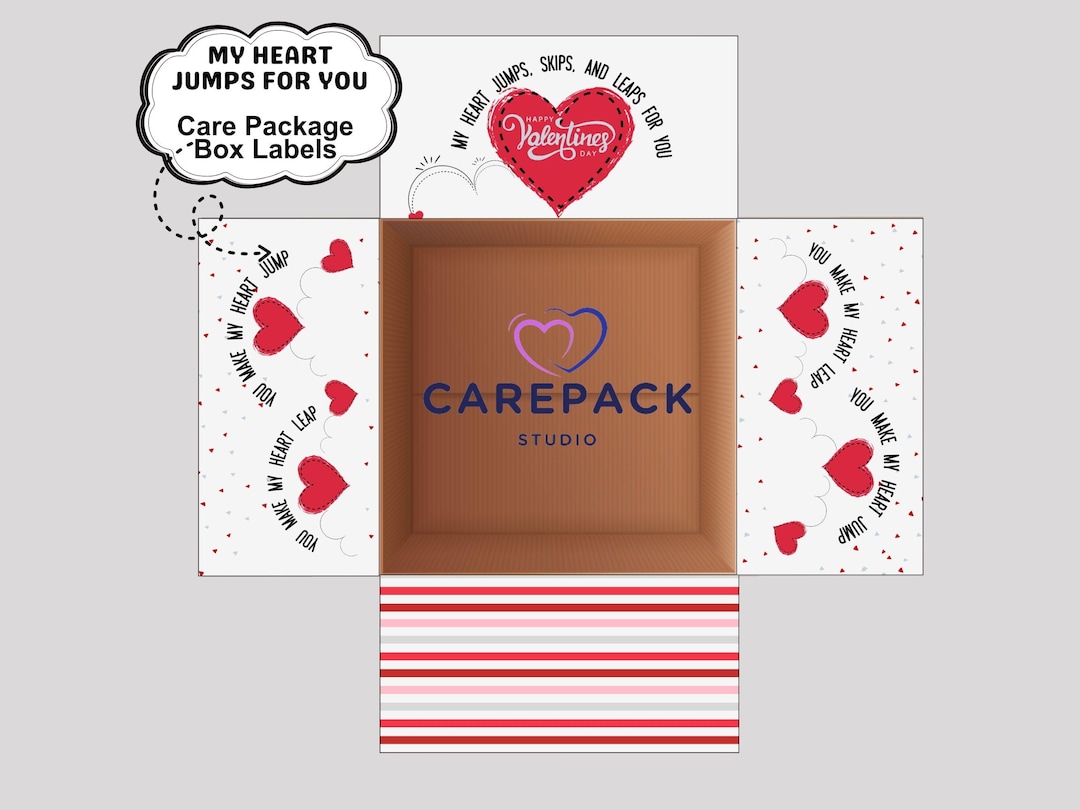 Heart Love Care Package Printable Box Flap Labels Valentine Box Husband ...