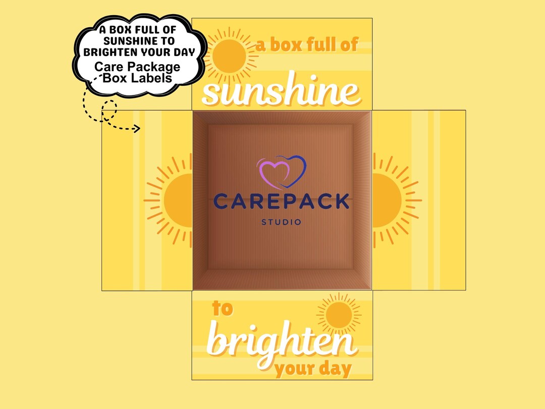 Yellow Sunshine Box Care Package Label for Encouragement, Printable ...