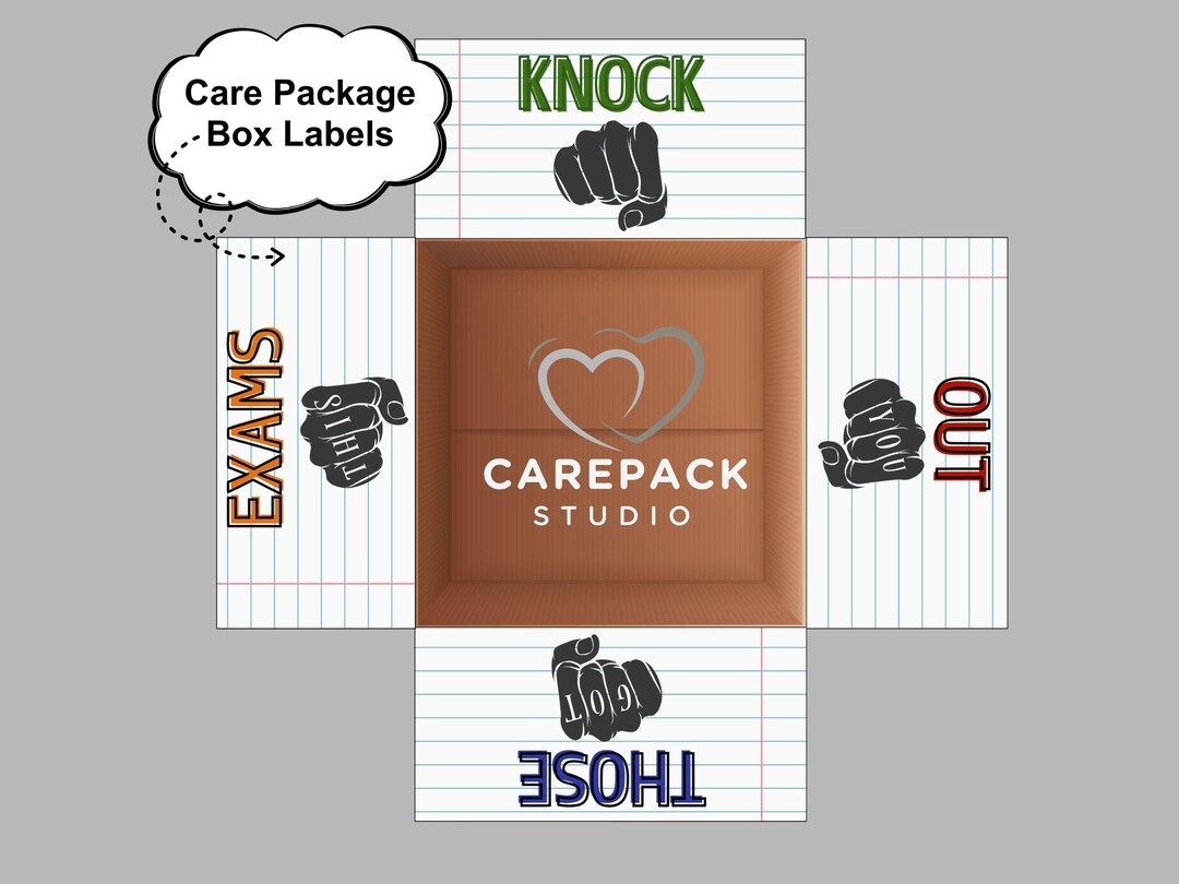Finals Week Care Box Labels Instant Download Box Flaps Fist Bump ...