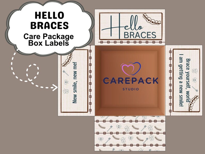 Kids Braces Care Package Label, Instant Download Printable Box Flap ...