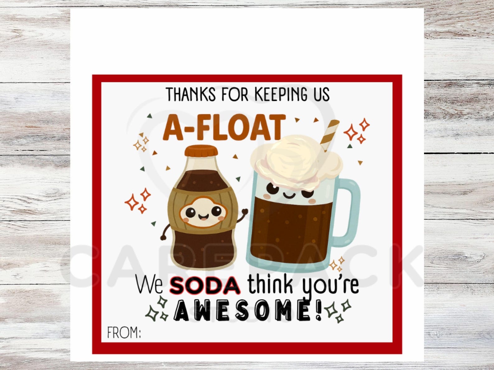 Thanks for Keeping Us A Float Gift Tag, Root Beer Float Soda Hang Tag ...