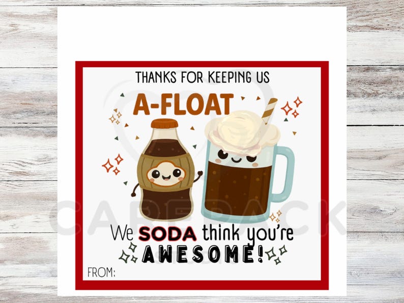 Thanks for Keeping Us A Float Gift Tag, Root Beer Float Soda Hang Tag ...