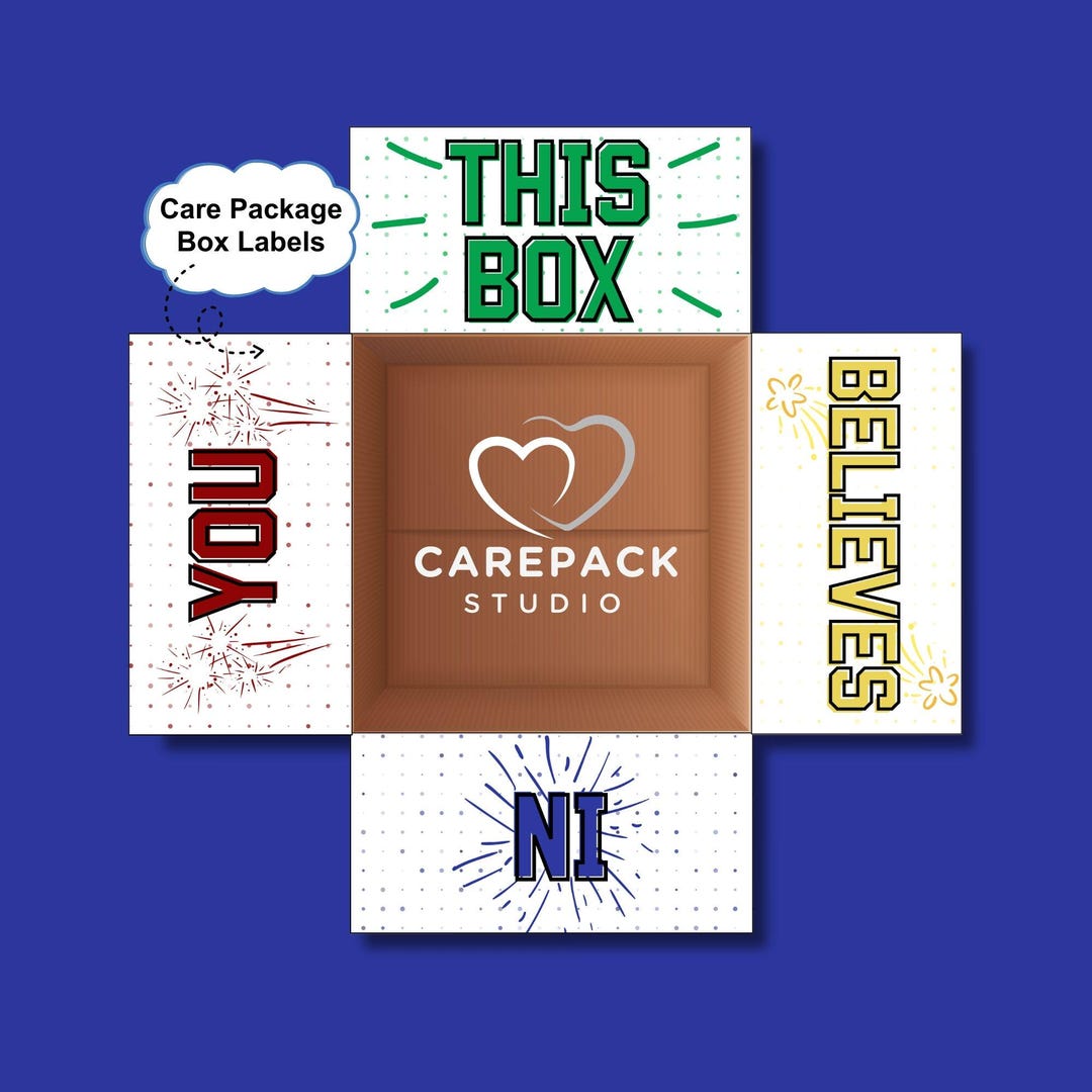 Printable Care Package College Box Labels, Student Gift Box ...