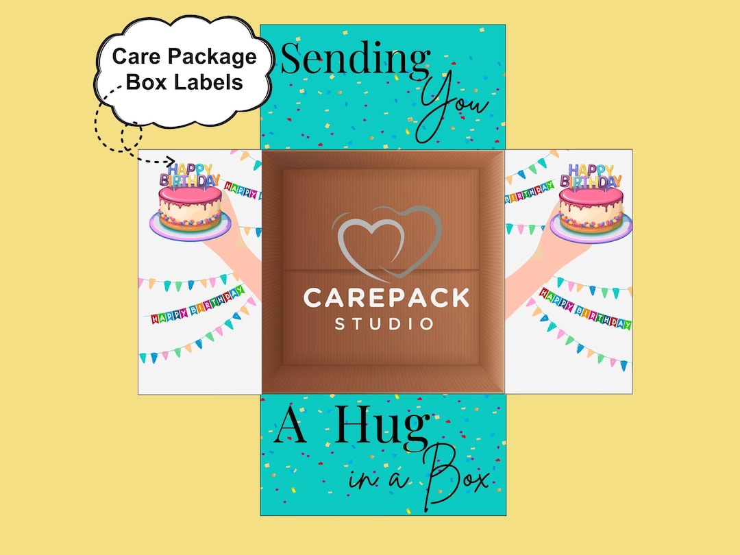 Care Package Label Printable Birthday Send a Hug Box Flap Label Instant ...