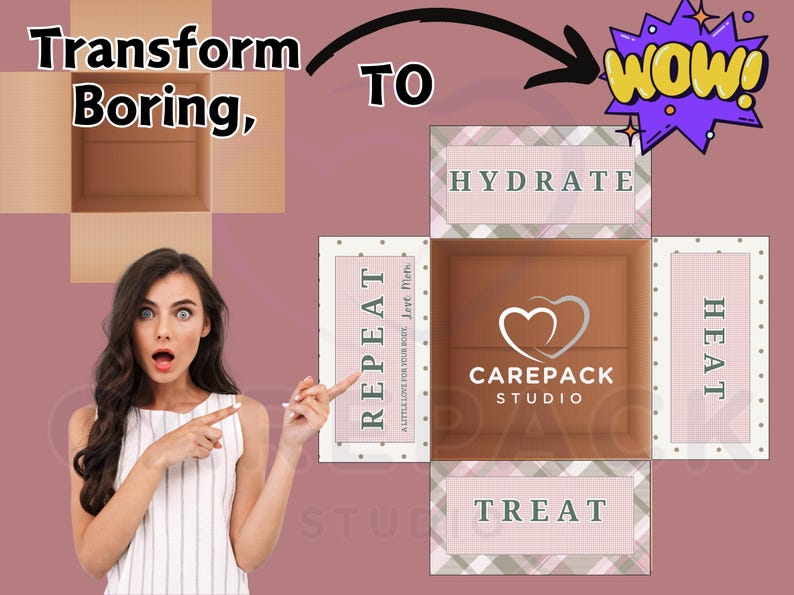 Hydrate Eat Treat Care Package Box Labels, Recovery & Comfort Kit Box ...