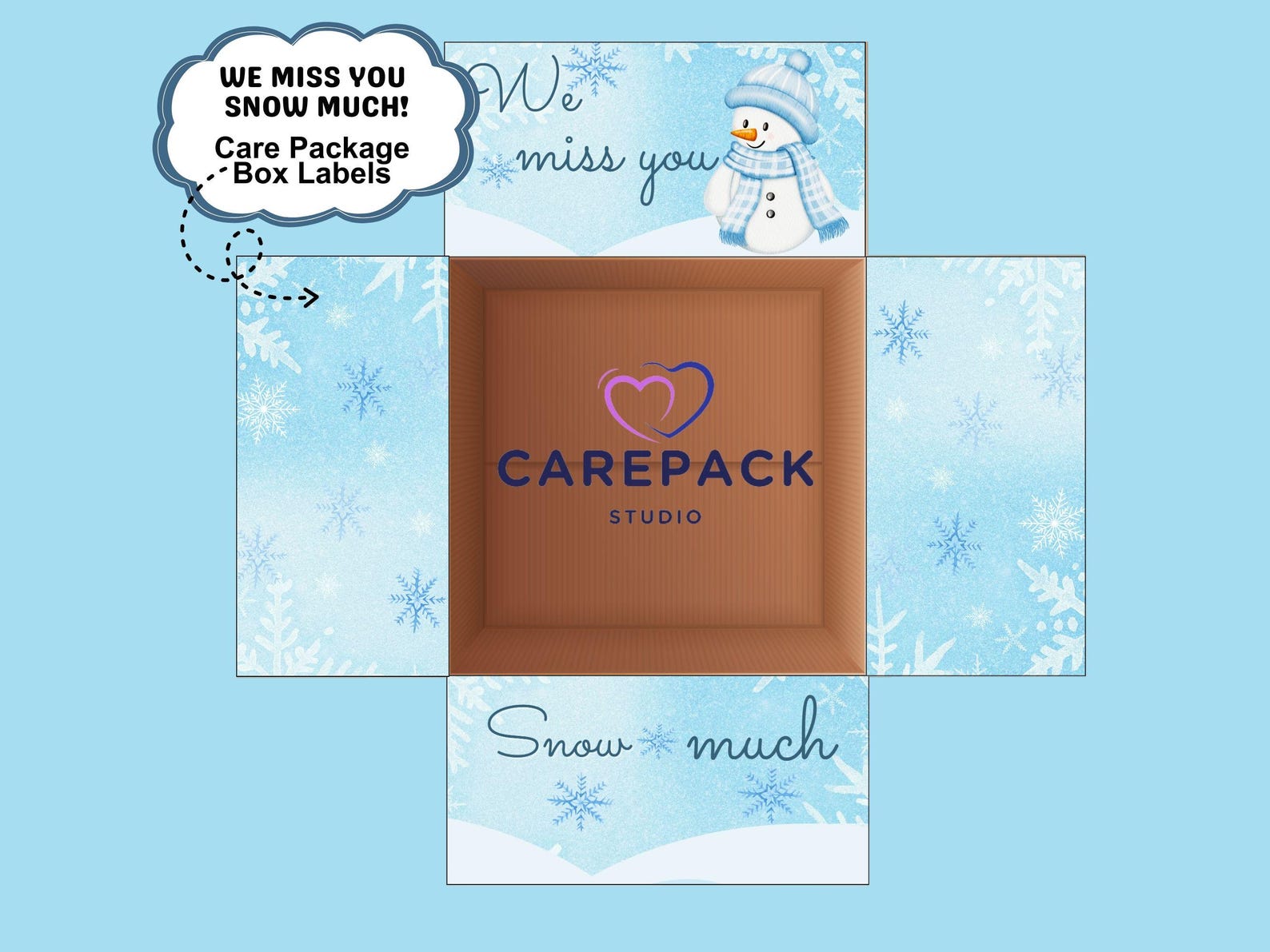 Miss You Theme Care Package Label, Printable Snowman Decor for Box Flap ...