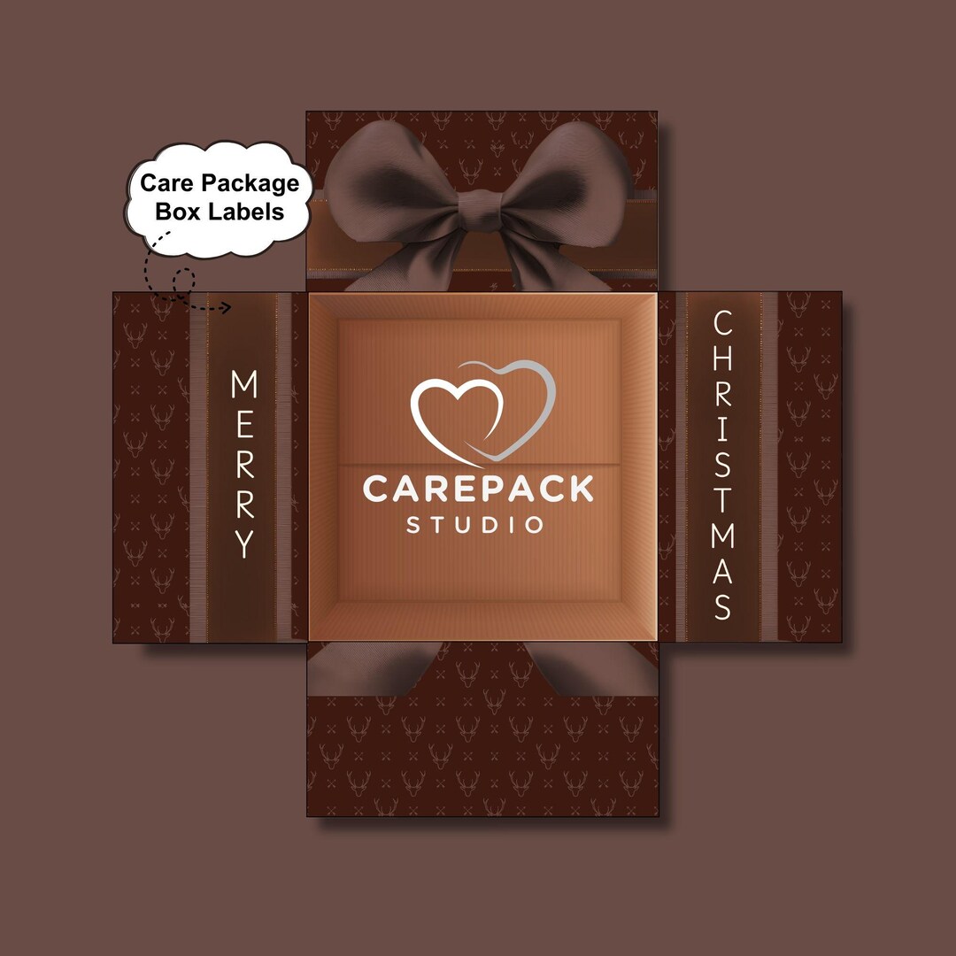 Brown Christmas Printable Care Package Box Labels Merry Christmas Care ...