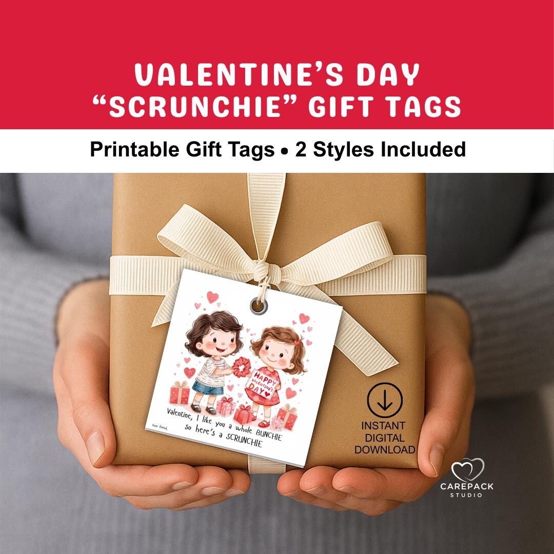Scrunchie Valentine Gift Tag Printable Hair Tie Valentine Tags for ...