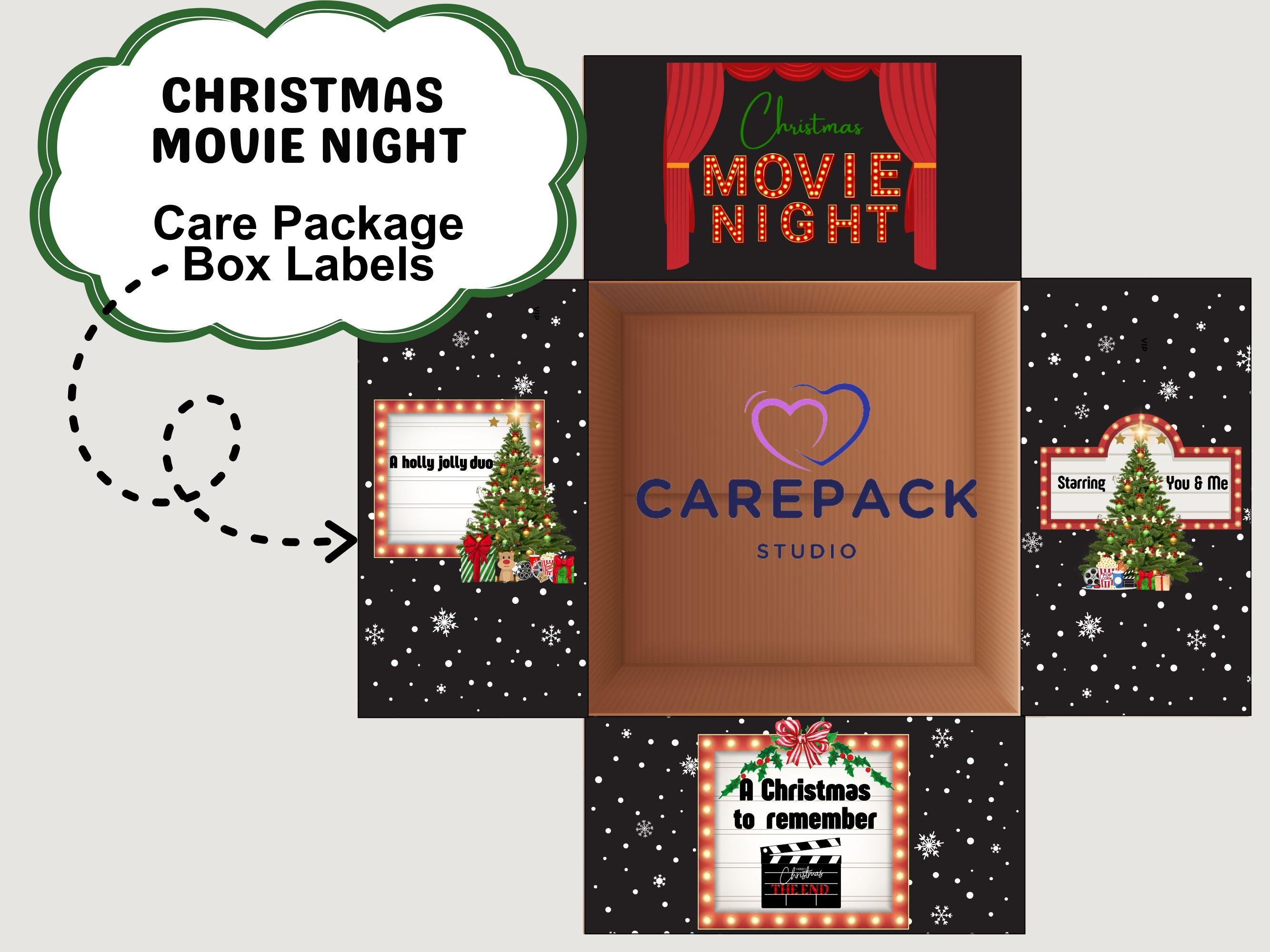 Christmas Movie Night Care Package Box Labels, Instant Download ...