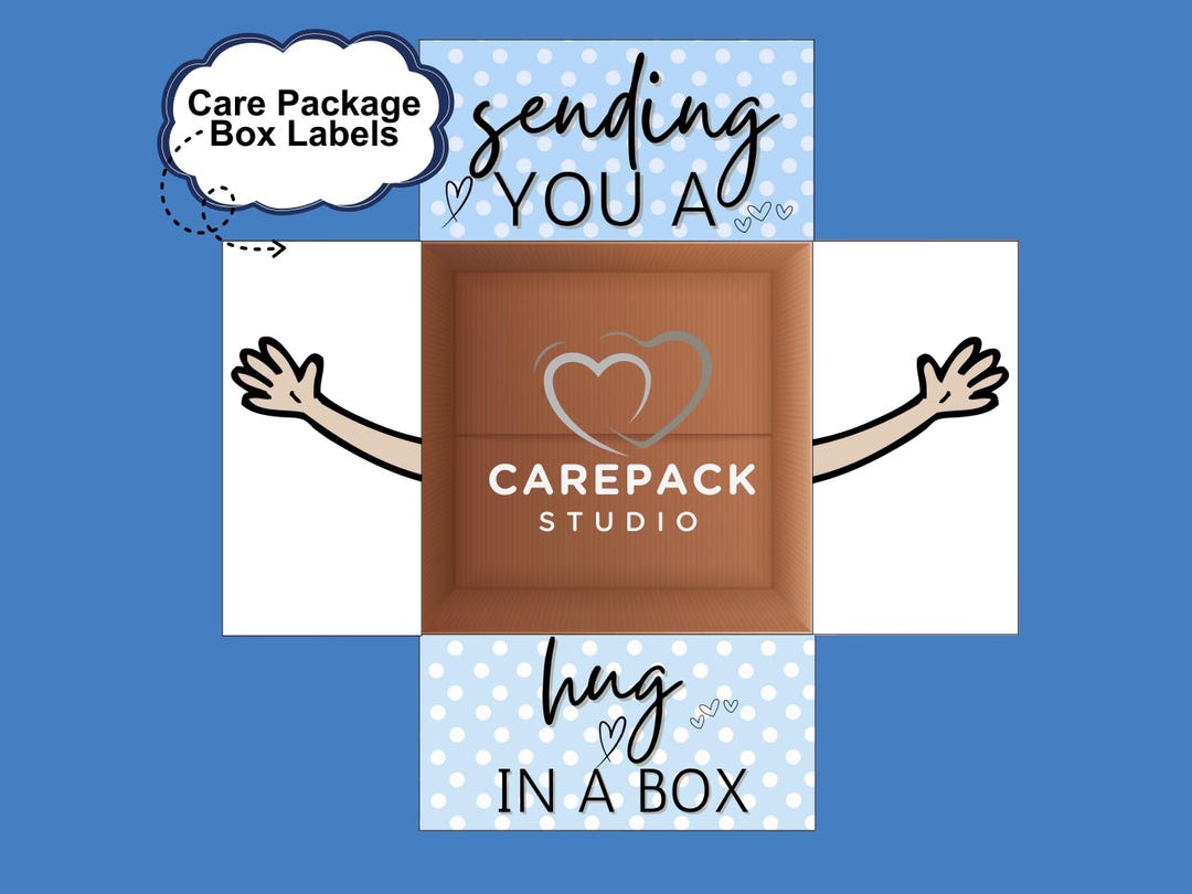 Hug in a Box Care Package Labels Printable Download Box Flap Decor Miss ...