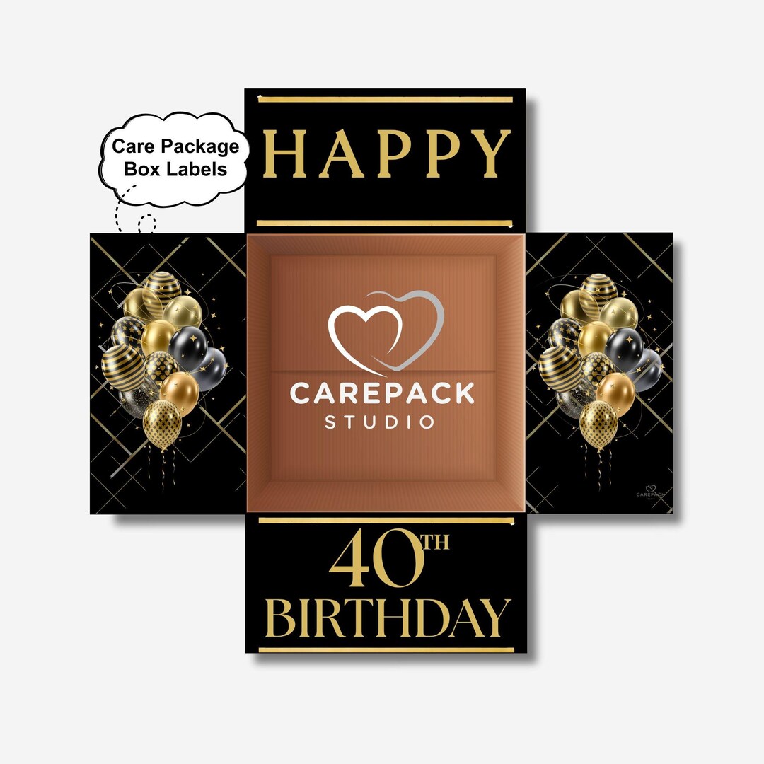 40th Birthday Printable Care Package Labels, Happy Birthday Box Flap ...