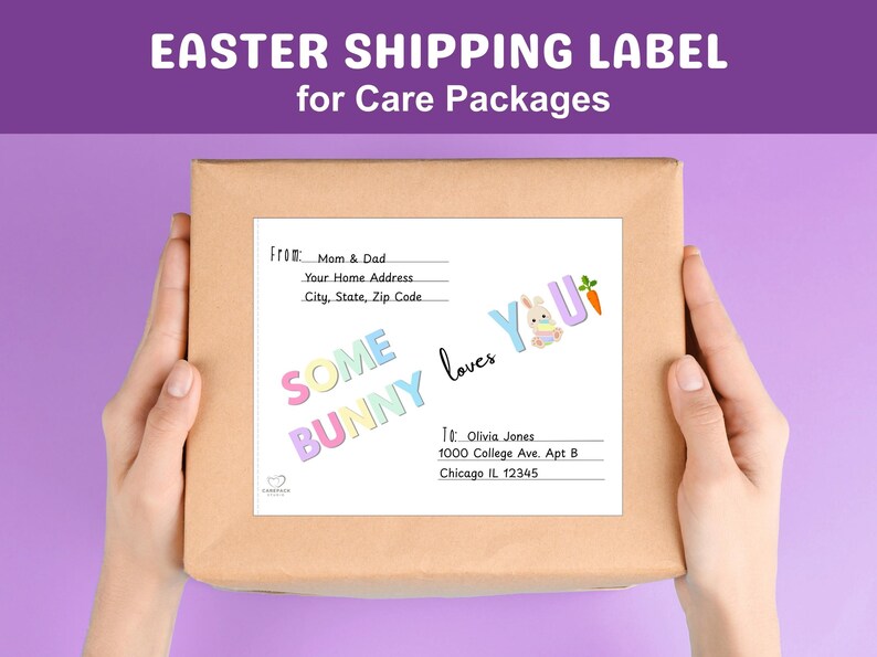 Printable Easter Shipping Label for Care Package Parcels, Shipping Box ...