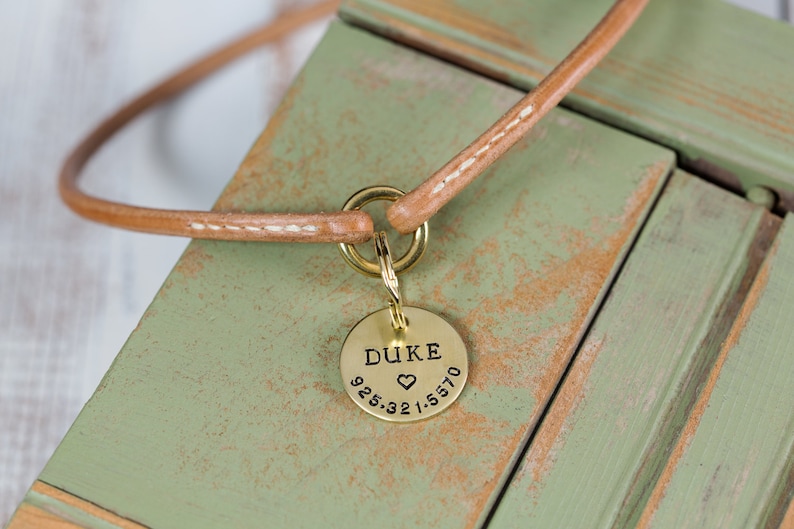 Dog Tag Collar Round Leather ID Hanger Minimalist Collar - Etsy