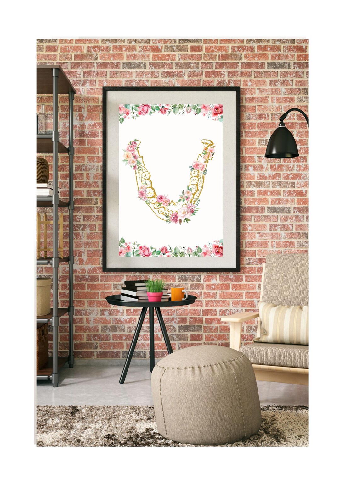 Floral Dental Print - Gold Jaw Art With Watercolor Flowers | Botanical ...