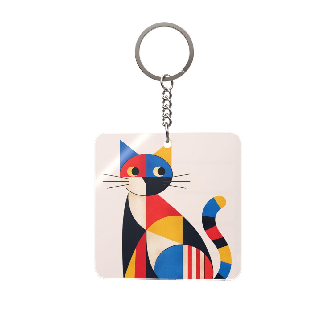 Geometric Cat Keychain | Colorblock Acrylic Keyring, Modern Art - Etsy