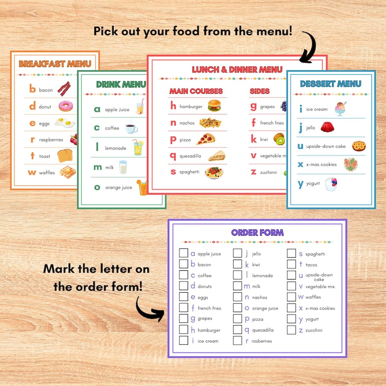 Printable Pretend Play Restaurant Set: Lowercase Letter Learning (PDF ...