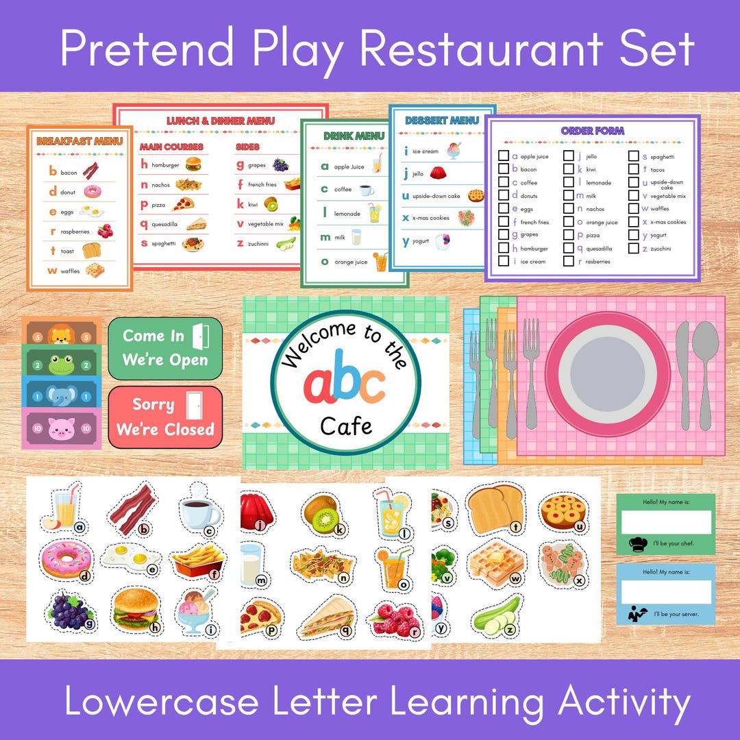Printable Pretend Play Restaurant Set: Lowercase Letter Learning (PDF ...